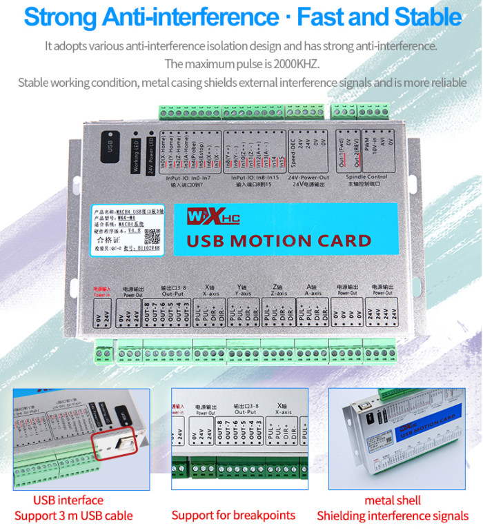 4 axis MACH4 USB CNC controller card – Wixhc Technology